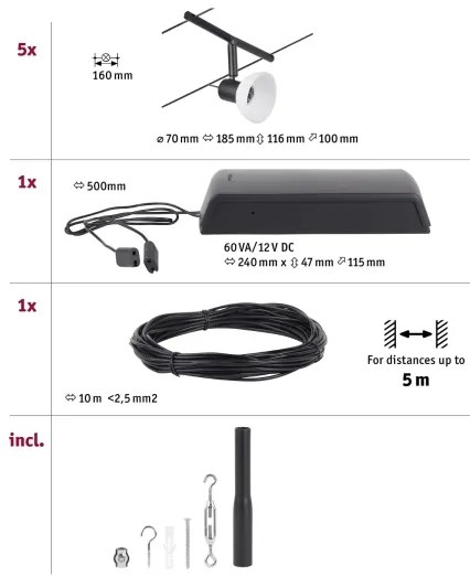 Paulmann 94450 - SADA 5xGU5,3/10W Bodové svítidlo SHEELA 230V černá