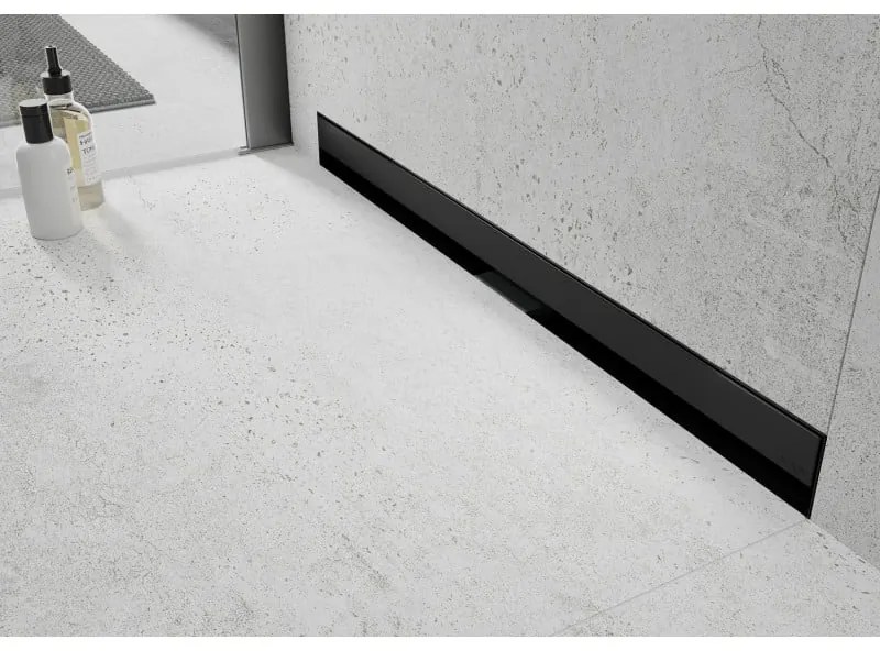 Mexen Flat nerezový sprchový žlab na zeď 70 cm vzor WALL, černý, 1730070
