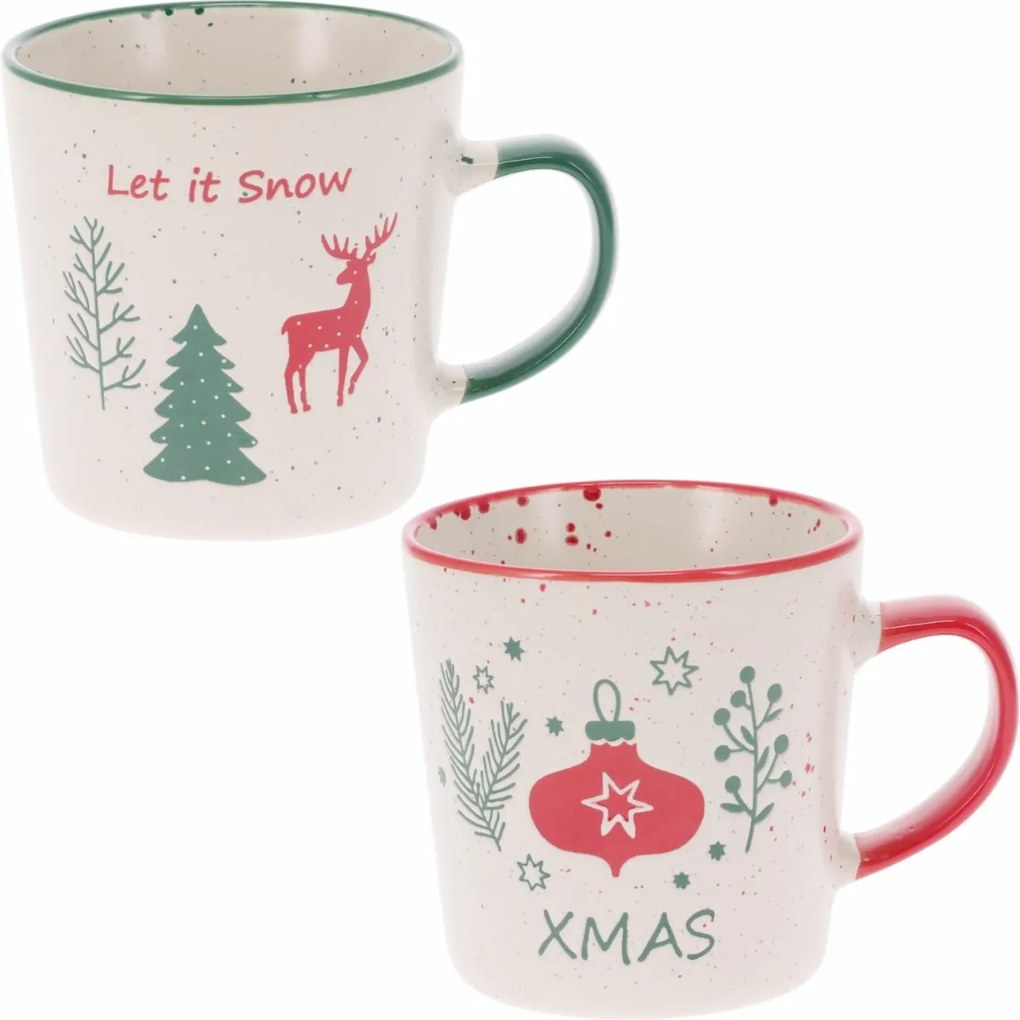 Sada 2 kameninových hrnků Let It Snow/Xmas 350 ml