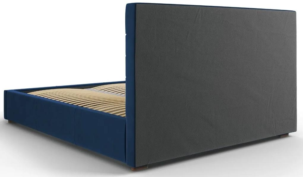 Královsky modrá sametová postel MICADONI ARANDA 140 x 200 cm