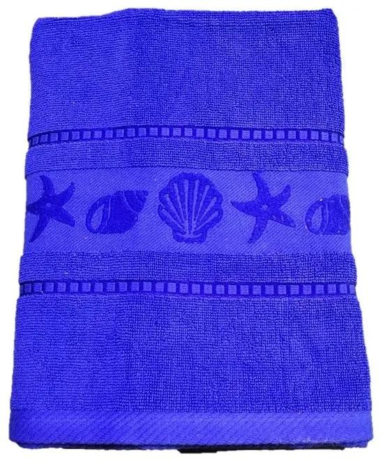 Kvalitní froté ručník- jednobarevný s mořskými plody, 100% bavlna, 50x100 cm, kr. modrý