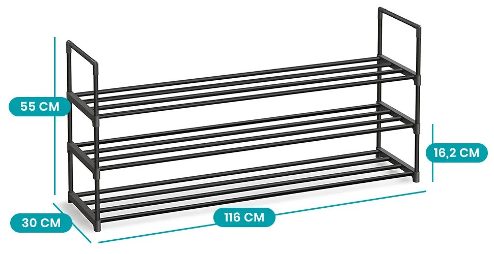 Kovový botník se 3 policemi 116x30x55cm