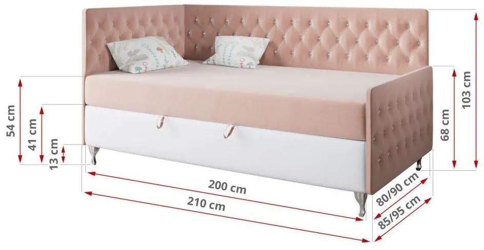 Dětská elegantní jednolůžková postel CHANDRA s kyrstaly Levá