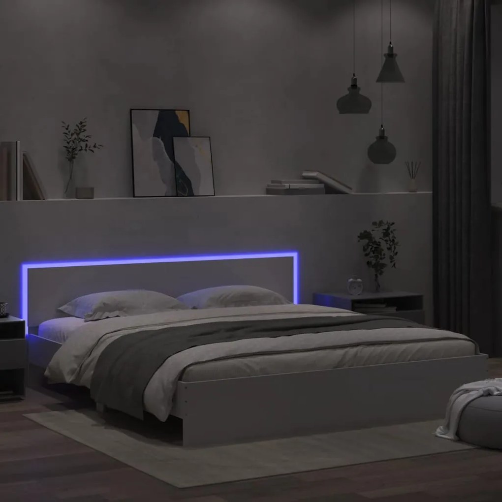 Rám postele s čelem a LED osvětlením bílý 180 x 200 cm,  3207588