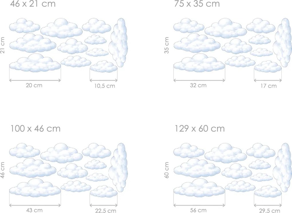 Oblaka samolepky na zeď arch 46 x 21 cm