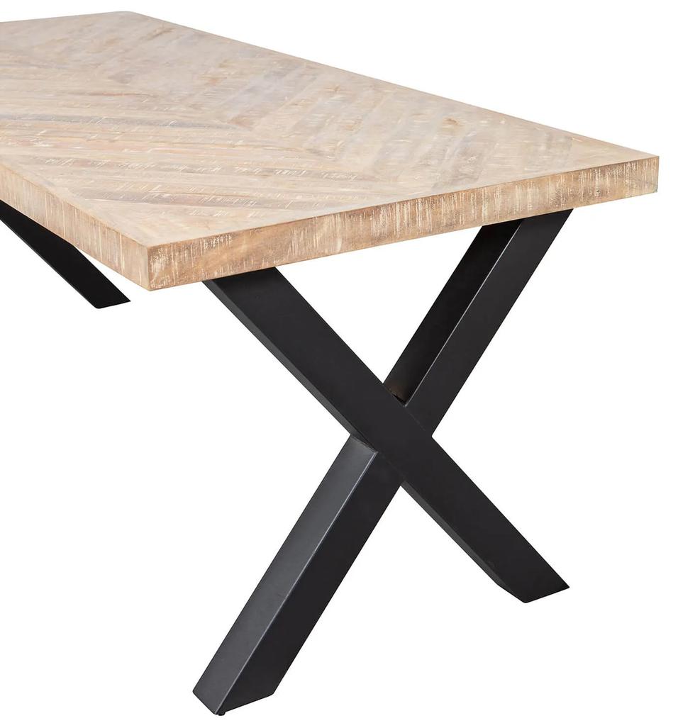 Jídelní stůl tablo 200 x 90 cm nohy do tvaru x mangový herringbone MUZZA