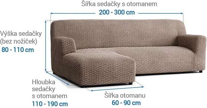 Bielastické potahy MOSAICO oříškové sedačka s otomanem vlevo (š. 170 - 300 cm)