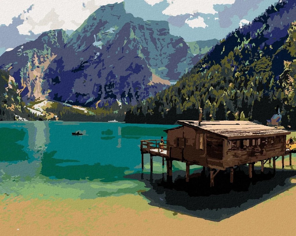 zuty zuty - malování podle čísel - jezerní krajina v lago di braies, 80x100 cm, plátno+rám