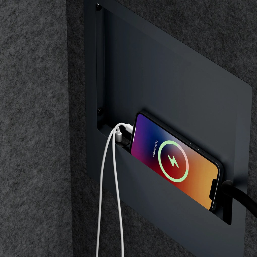Kancelářská akustická kabina se sedátkem a USB-C portem, korpus antracitový / sedák tmavě šedá, 600 mm: SALLY MentalBox