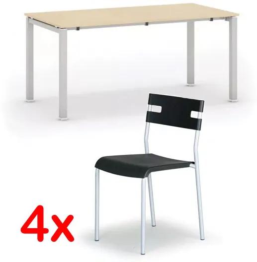B2B Partner Jednací stůl AIR, bříza, 1600 x 800 mm + 4x židle LINDY ZDARMA, černá