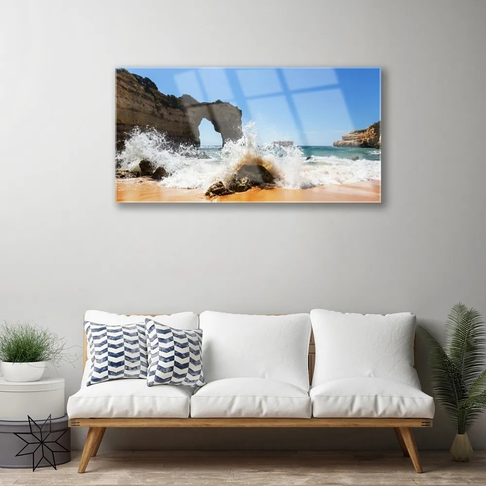 Obraz na skle Pláž Moře Vlny Krajina 120x60 cm
