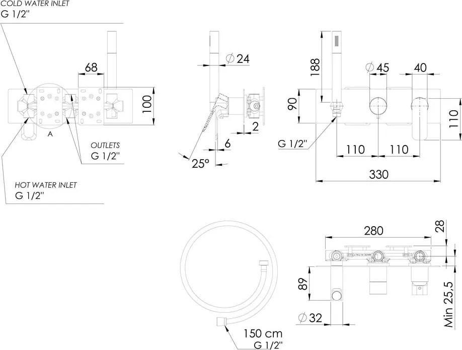Bílá podomítková sprchová baterie (3 výstupy) Spy – Sapho