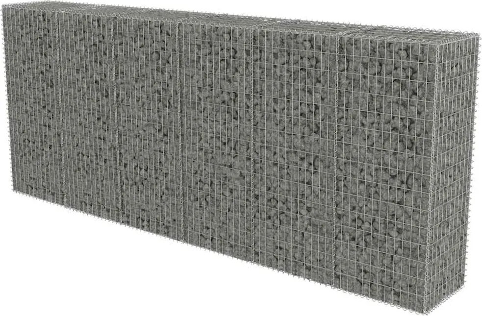 Gabionová zeď s víky z pozinkované oceli 300 x 50 x 150 cm 143593