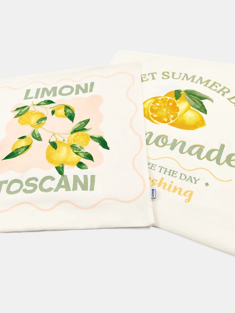 Sinsay - Sada bavlněných povlaků na polštář s motivem citronů 2 pack - krémová