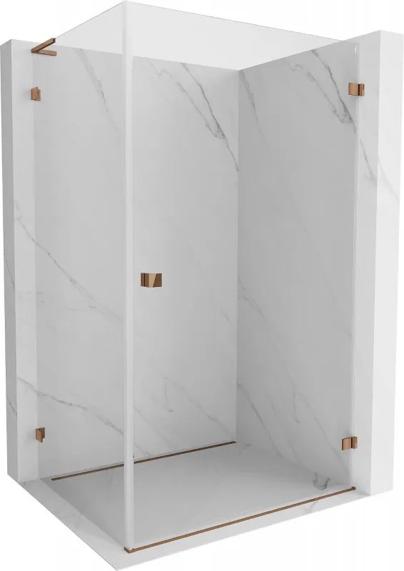 Mexen Lunar-B L výklopný sprchový kout pravý 95 x 90 cm, čiré sklo, růžové zlato, 832L-095-090-60-00-P