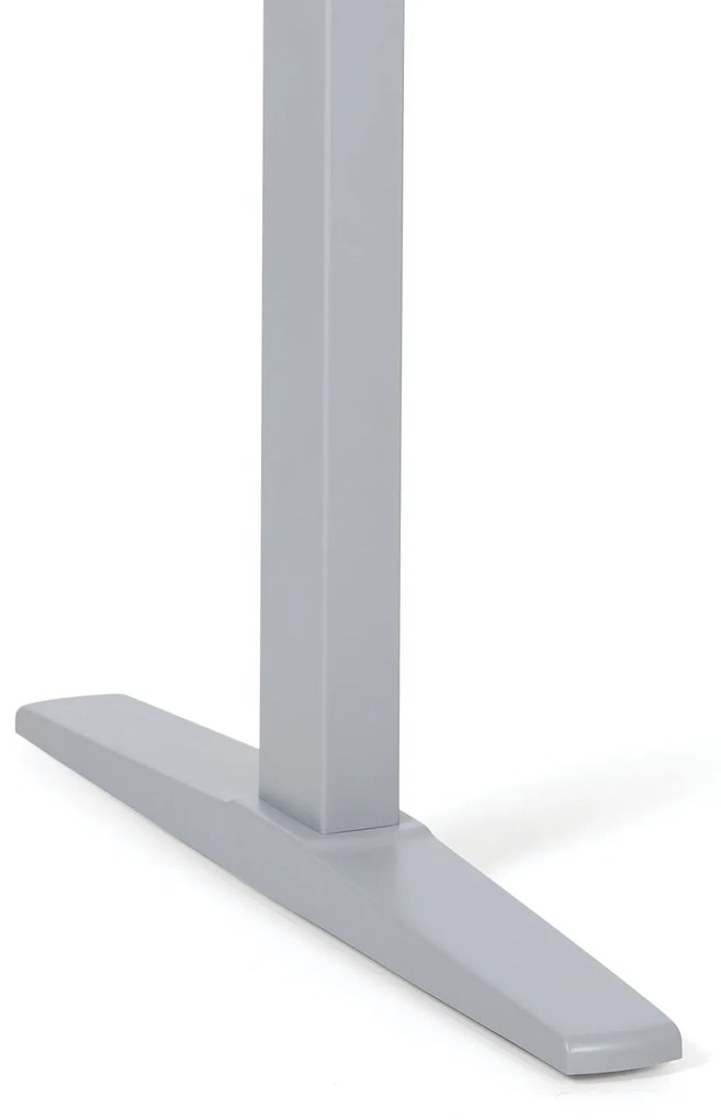 Výškově nastavitelný stůl, elektrický, 675-1325 mm, rohový pravý, deska 1600x1200 mm, šedá podnož, bílá