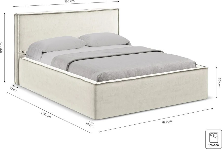 Světle modrá čalouněná dvoulůžková postel s úložným prostorem s roštem 160x200 cm Anani – Makamii