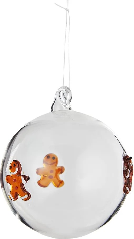 HANG ON Skleněná koule perníkový panáček 8 cm - čirá