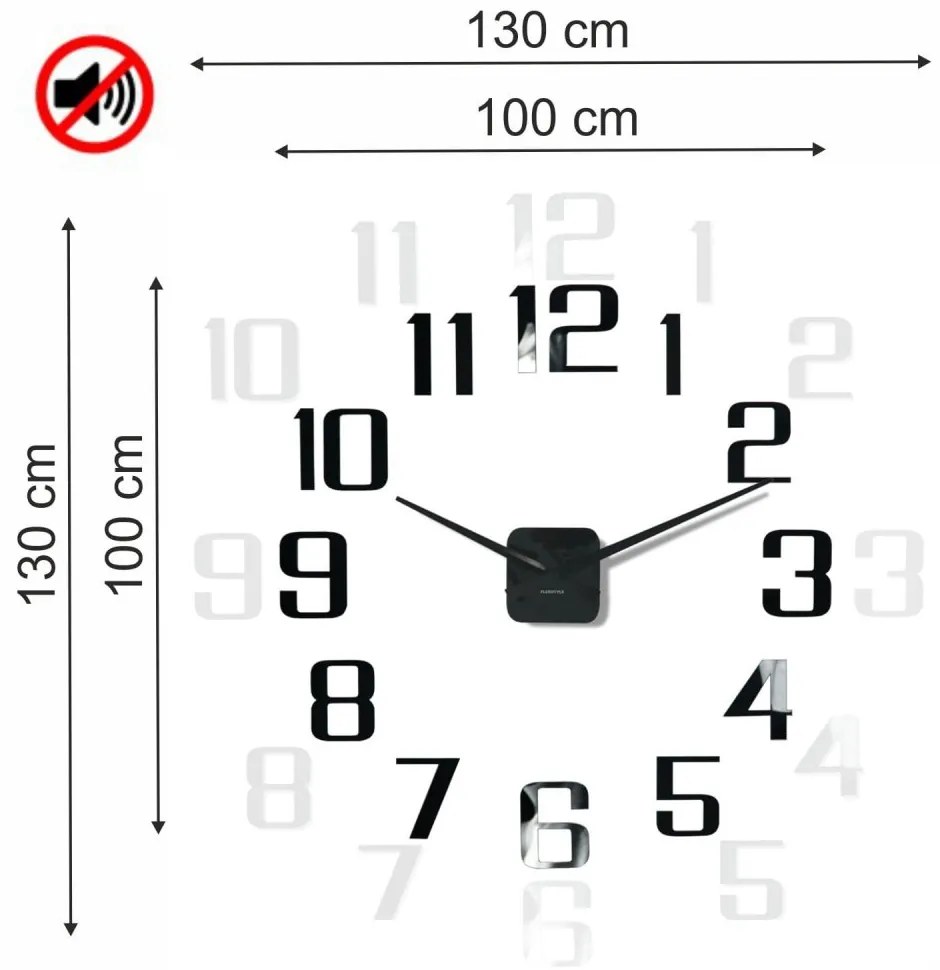 Klasické černé nalepovací hodiny 130cm