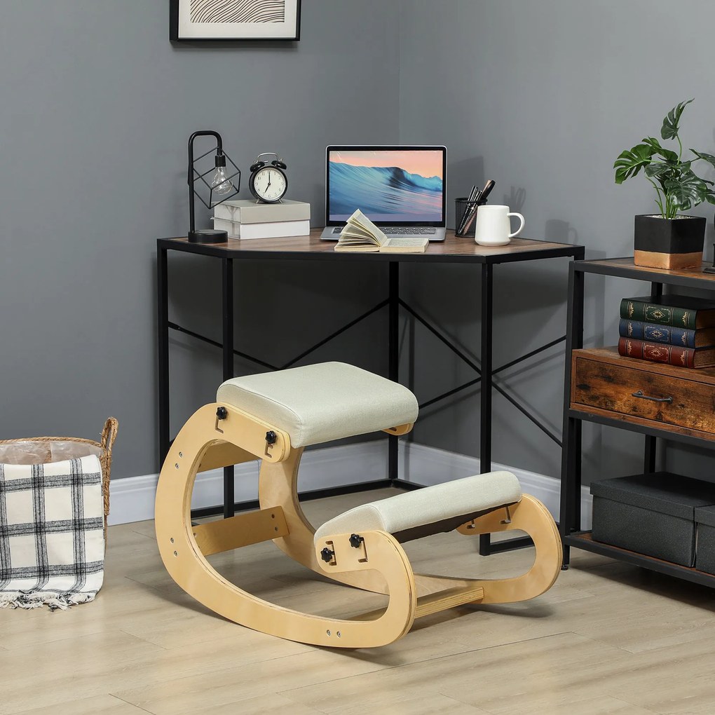 HOMCOM Klekací Židle, Ergonomická Houpací Dřevěná Klekací Židle, Nastavitelná Klekací Stolička pro Domácí Kancelář, Zlepšení Držení Těla, Bolesti Zad,