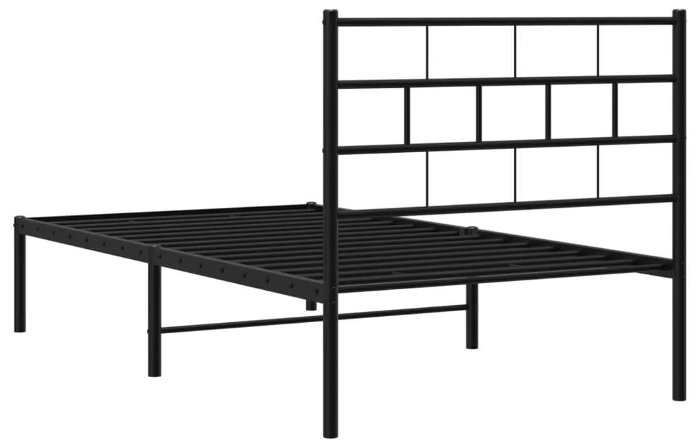 Kovový rám postele s čelem černý 75 x 190 cm - Default Title