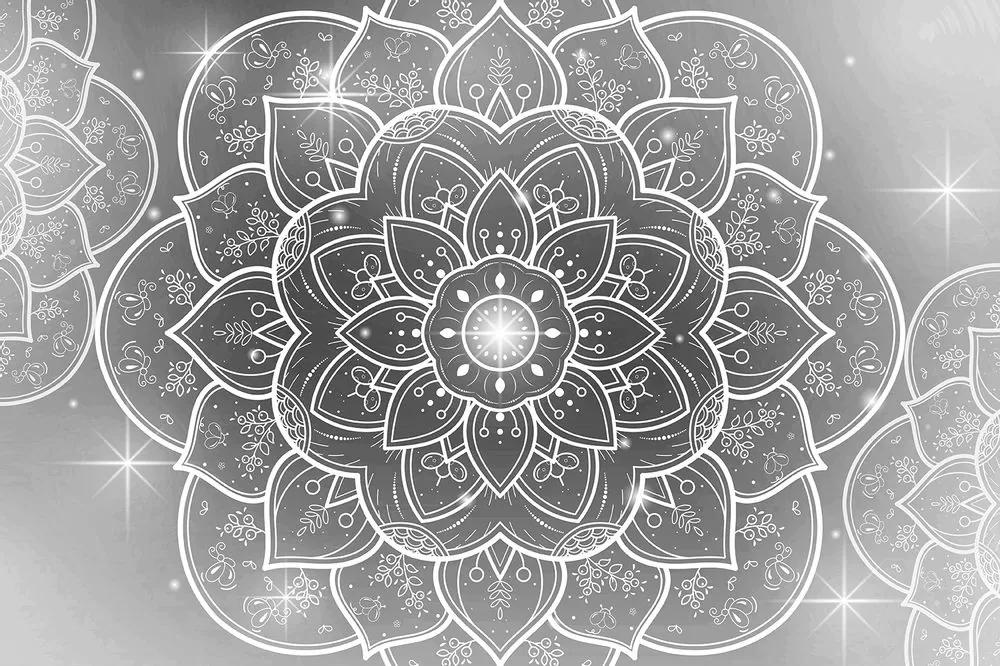 Tapeta orientální Mandala černobílá - 450x300 cm