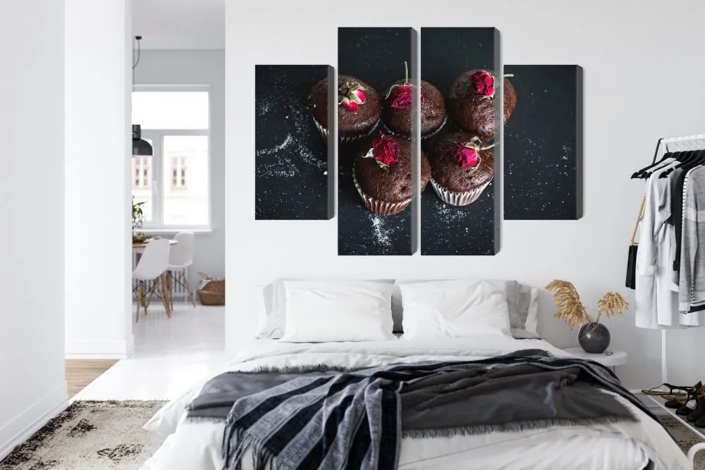 Vícedílný obraz Čokoládové Muffiny S Růží Nedostatek Nedostatek Plátno Canvas 120x90