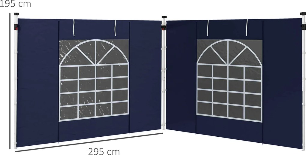 Outsunny 2 boční stěny pro altán 3x3m a 3x6m, náhradní stěny s oknem a dveřmi, materiál Oxford, modrá barva pro zahradní párty | Aosom.de