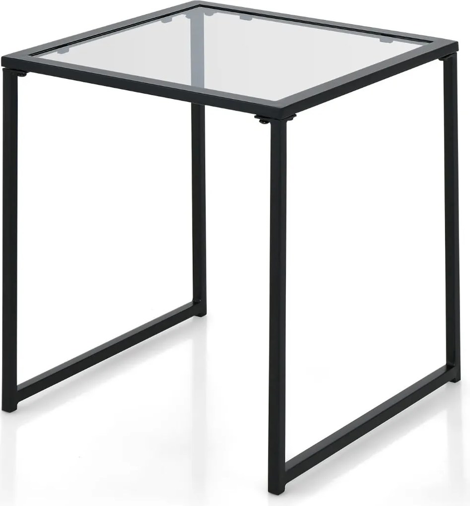 Costway Odkládací stolek malý s deskou z tvrzeného skla – 43 × 43 × 45 cm, černý
