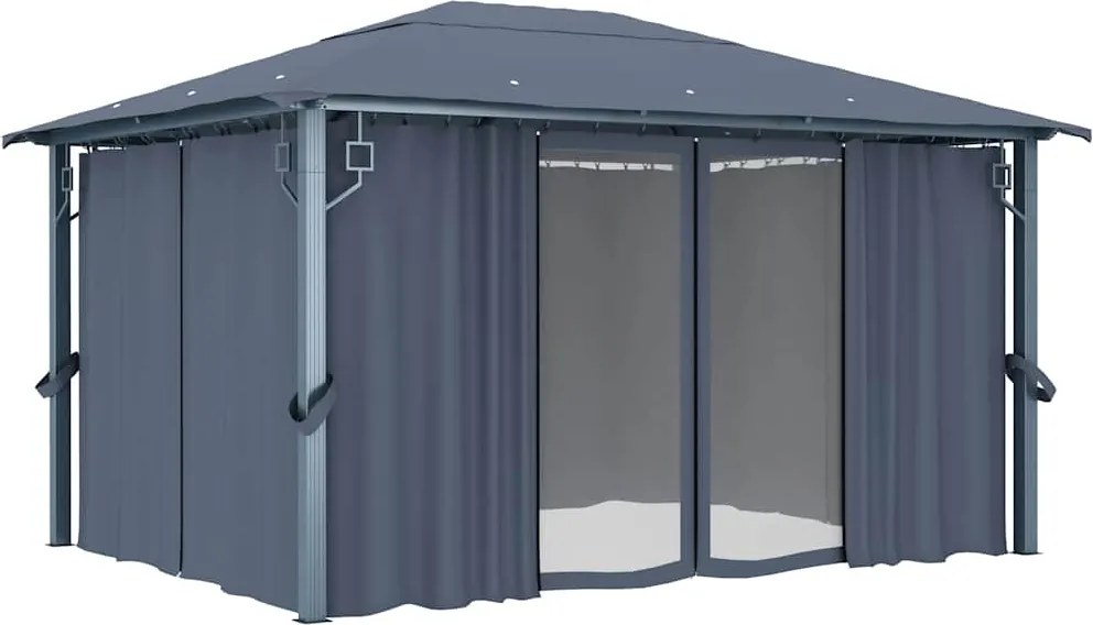 Altán závěsy a světelnými LED řetězy 4 x 3 m antracitový hliník 3070336