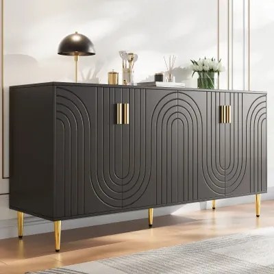 Aosom Černá komoda s unikátním vlnitým designem, 152×40×75 cm, černá