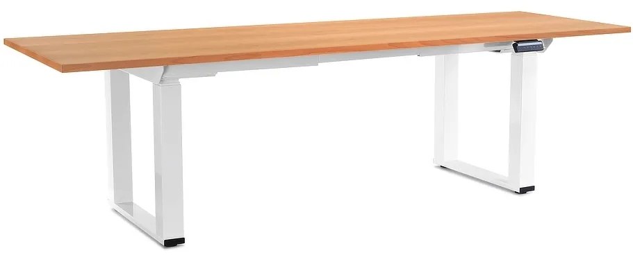 Výškově nastavitelný stůl OfficeTech Strong 240 x 80 cm, bílá podnož, buk