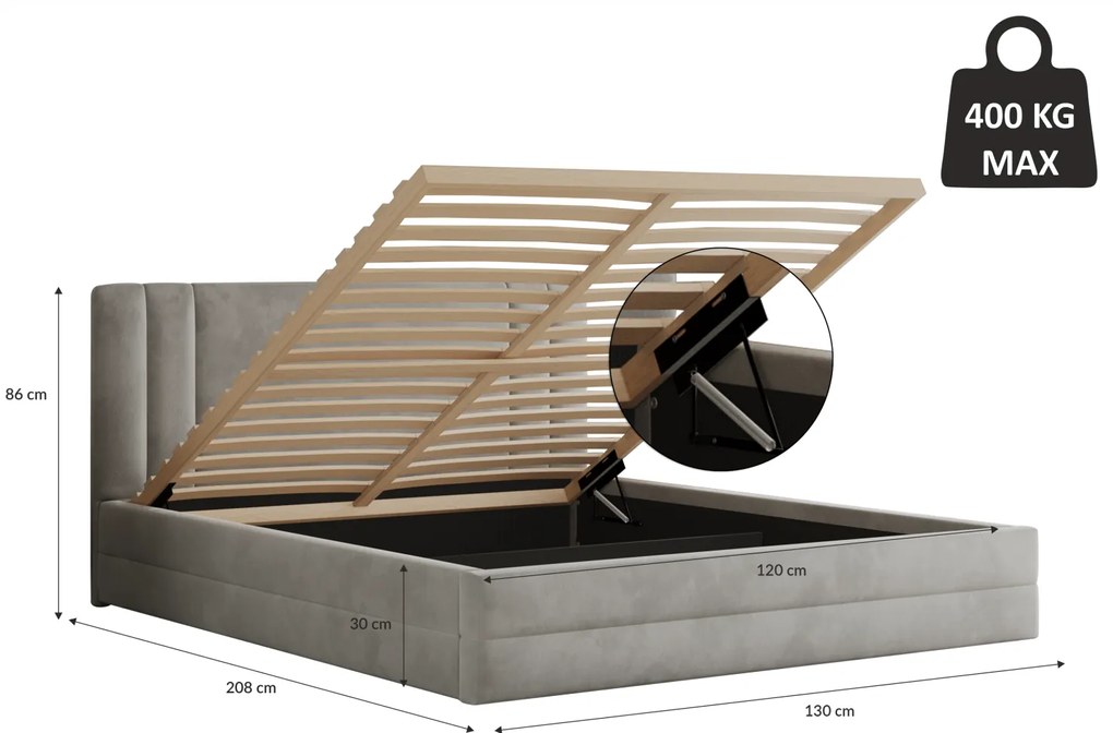 Postel ALCAMO 120x200 zelená s úložným prostorem