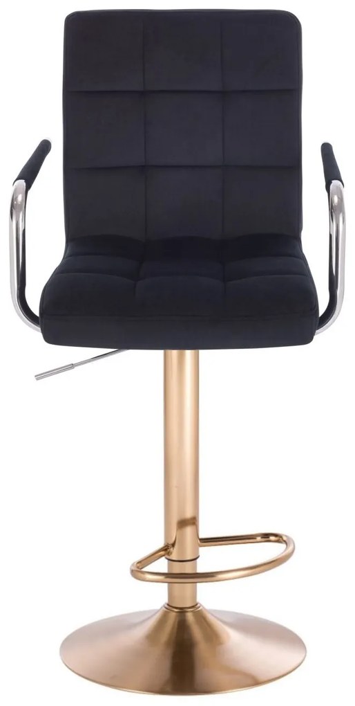 LuxuryForm DESIGN Barová židle VERONA VELUR na zlaté kulaté podstavě - černá