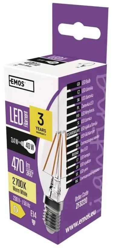 Emos lighting LED žárovka Filament Candle 3,4W E14 teplá bílá