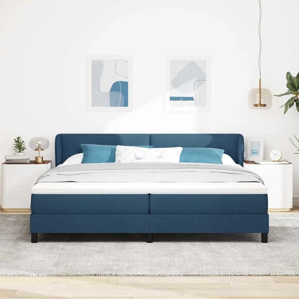 Postel s boxspringem s čelo Modrá 200 x 200 cm textil 3340051