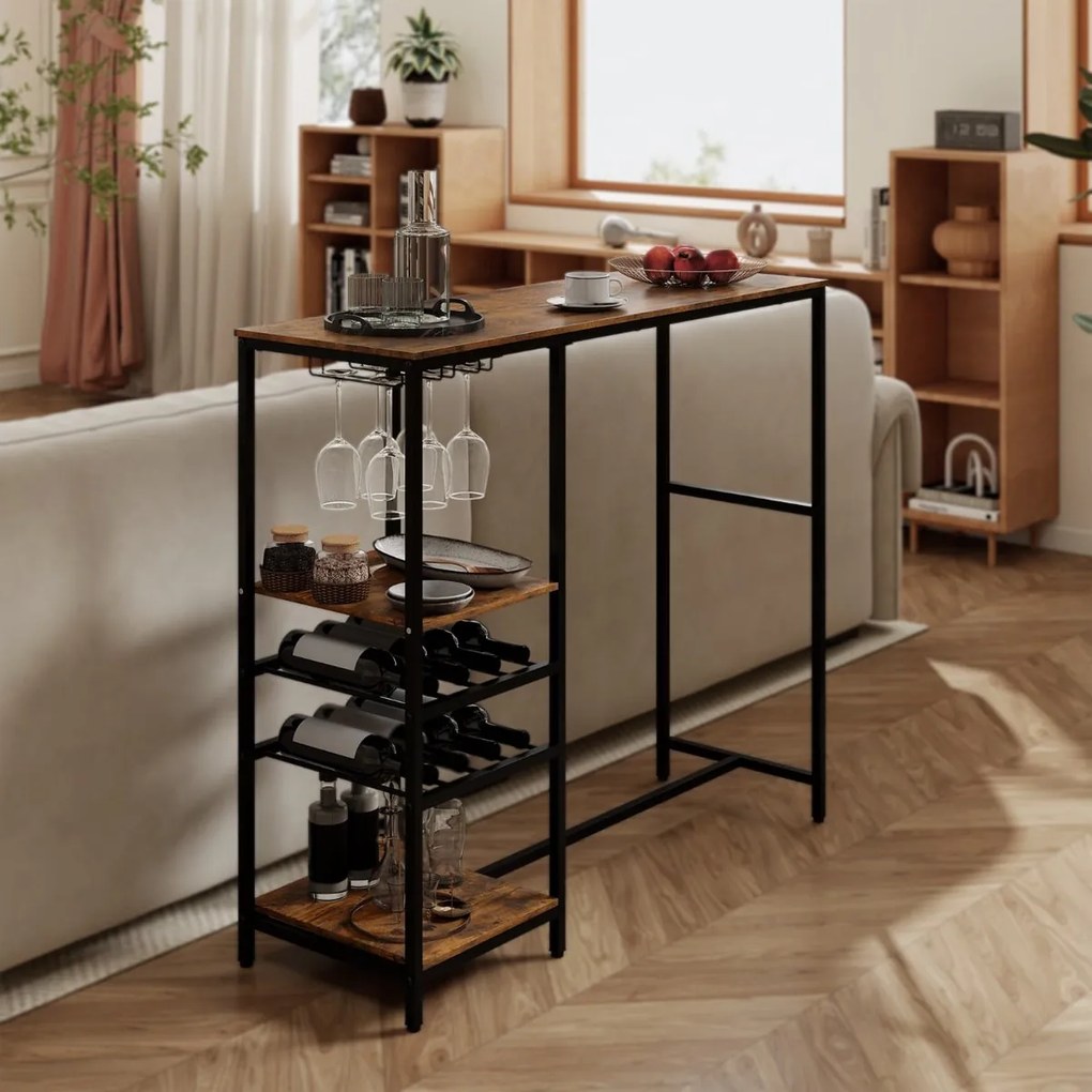 Costway Kuchyňský barový stůl s úložnými přihrádkami a stojany na víno a držáky