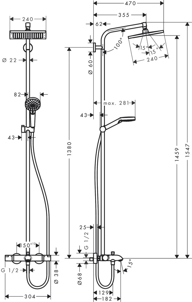 Hansgrohe Crometta E - Showerpipe 240 1jet s vanovým termostatem, chrom, HAN-27298000