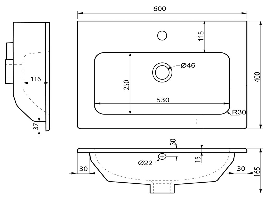 Sapho, PRACTICO nábytkové umyvadlo 60x40 cm, 44060