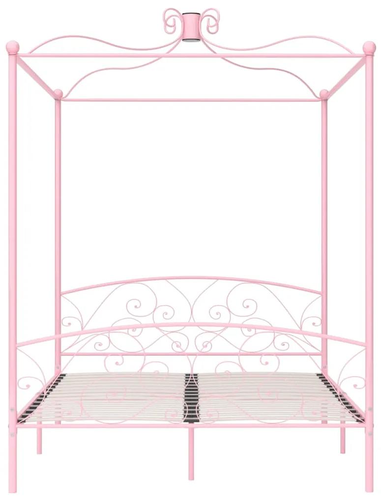 Rám postele s nebesy růžový kovový 160 x 200 cm,  284490