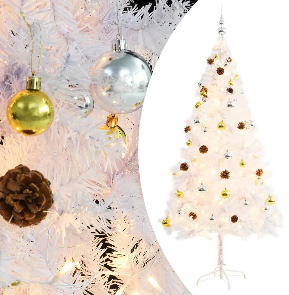 246396 vidaXL Umělý vánoční stromek ozdobený s baňkami a LED 180 cm bílý
