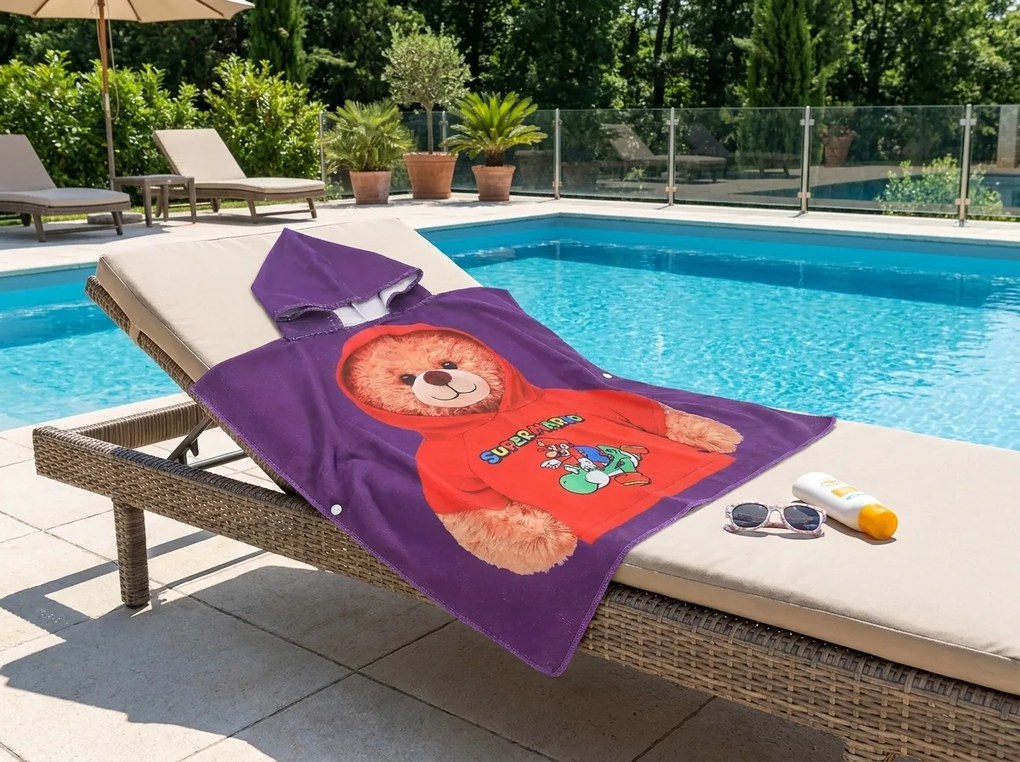 Dětské pončo TEDDY MARIO fialové Rozměr: 60 x 120 cm