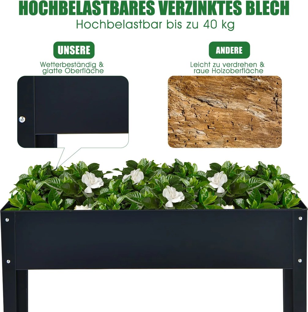 Costway Vyvýšený truhlík na květináče s 2 drenážními otvory kovový zvýšený