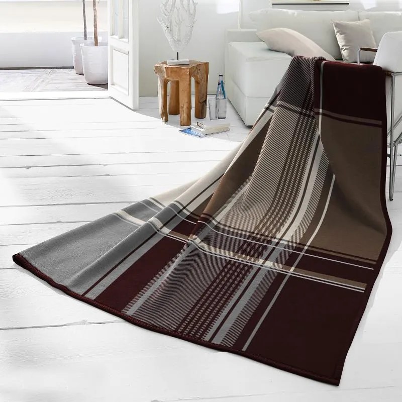 SCANquilt pléd VELUR dylan kostka šedohnědá střední 150 x 200 cm