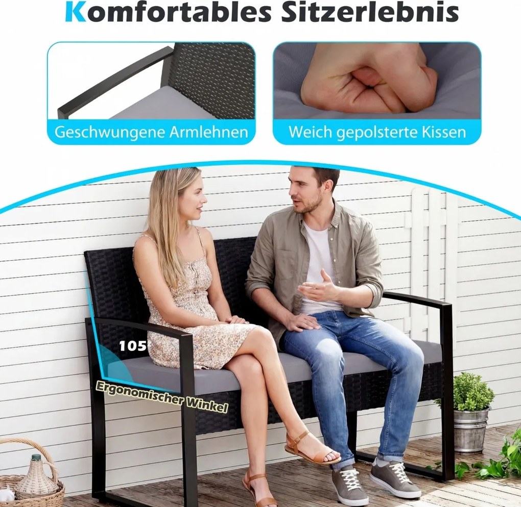 Costway Sada zahradního ratanového nábytku s 2 křeslem a lavicí