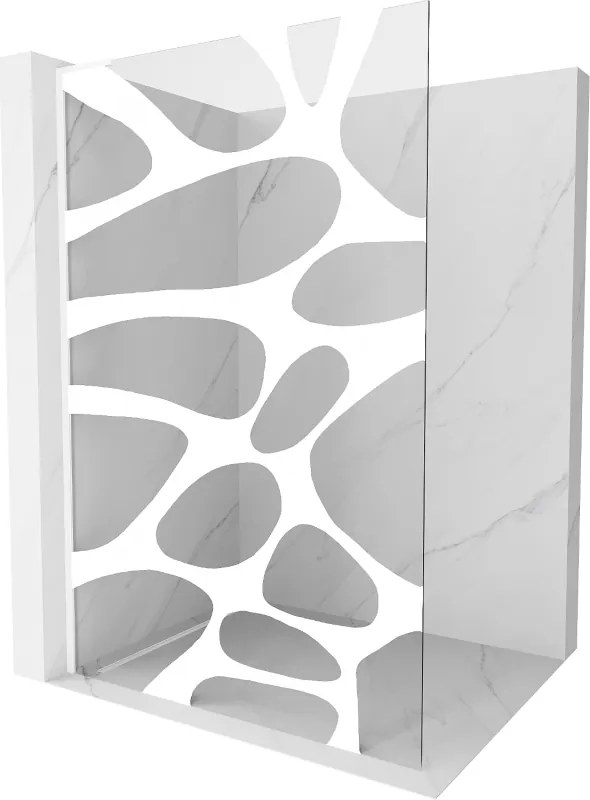Mexen Kioto L, sprchová zástěna Walk-In 100 x 200 cm, 8mm čiré sklo bílý vzor, bílý profil, 800-100-103-20-97