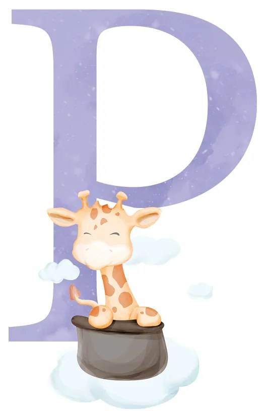 Abeceda písmena se žirafou - Obraz, Plakát Velikost: B2 - 50x70 cm, Volba rámu: bez rámu, Písmeno: A