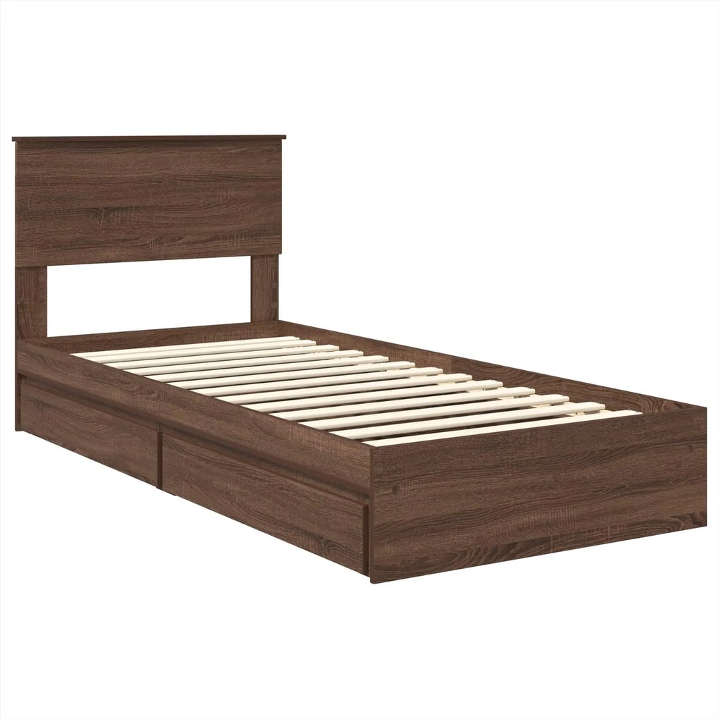 Postel s úložným prostorem se zásuvkou Hnědý dub 75 x 190 cm 3408514