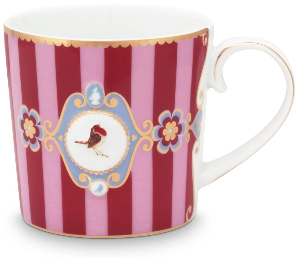Pip Studio Love Birds Medallion Stripes hrnek 165ml, červeno-růžový (malý hrnek 165ml)