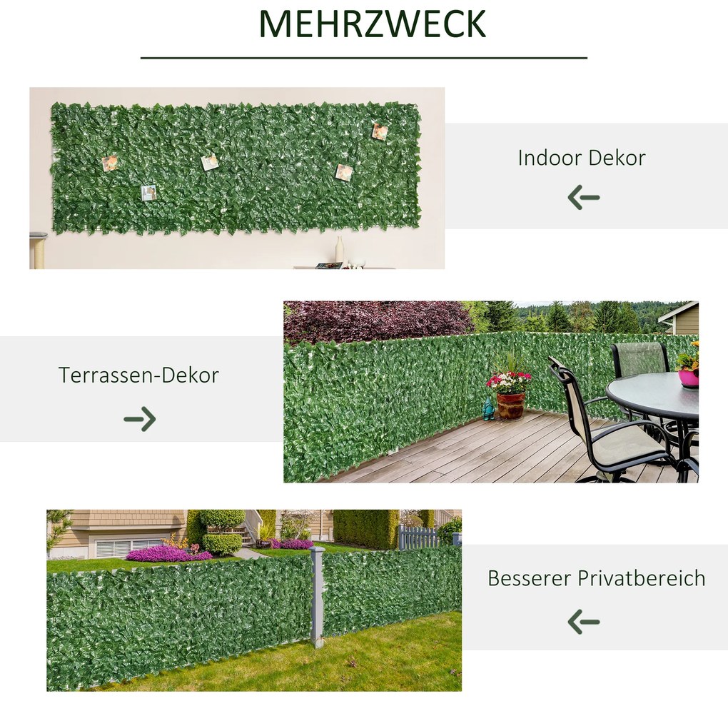 Outsunny Privacy Hedge Umělý živý plot pro zahradní terasu Nástěnná dekorace Tmavě zelená 300x100cm Snadná péče a odolnost vůči UV záření
